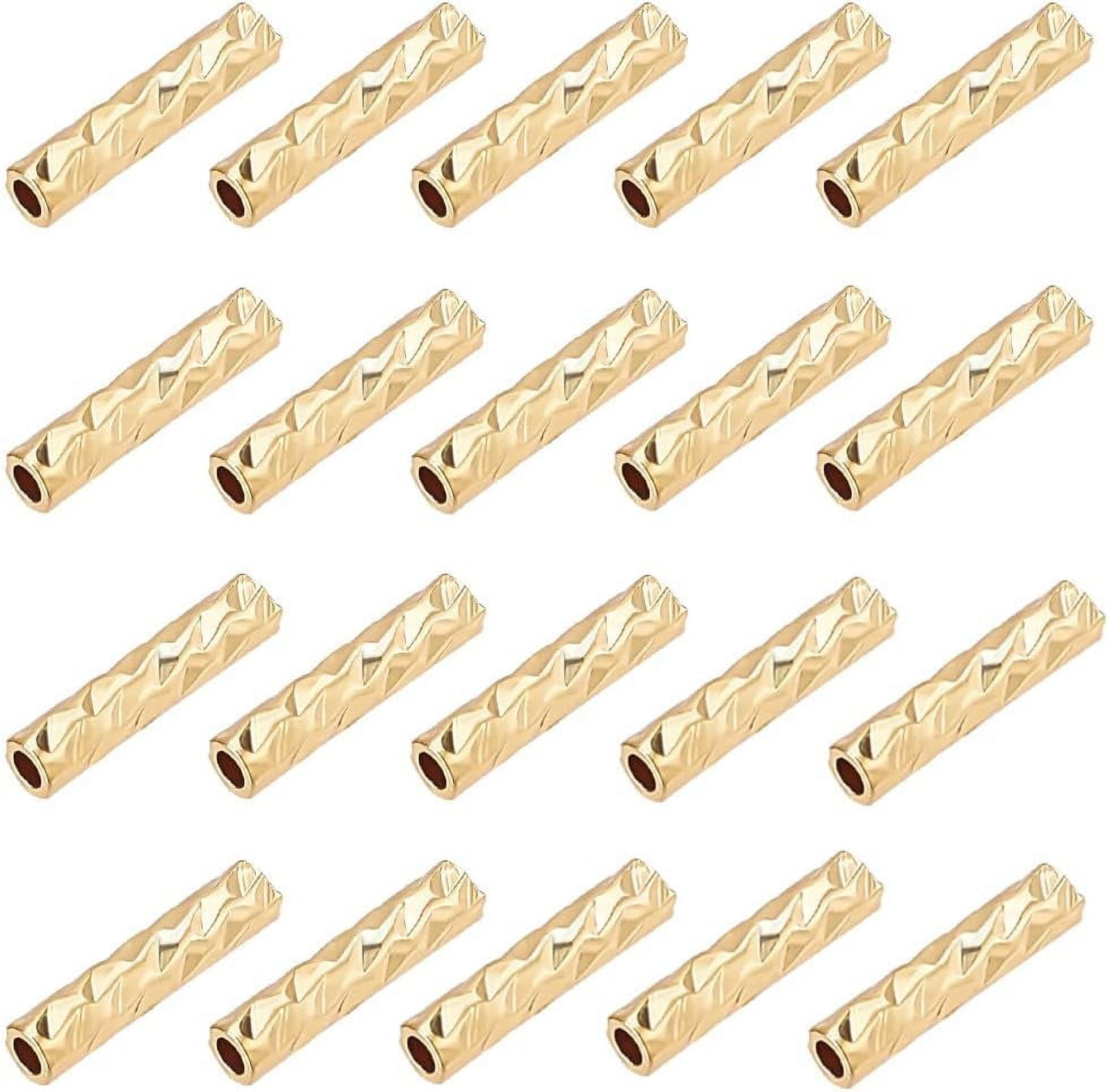 100Pcs Real 18K Gold Plated Tube Beads Carved Noodle Tube Beads ...