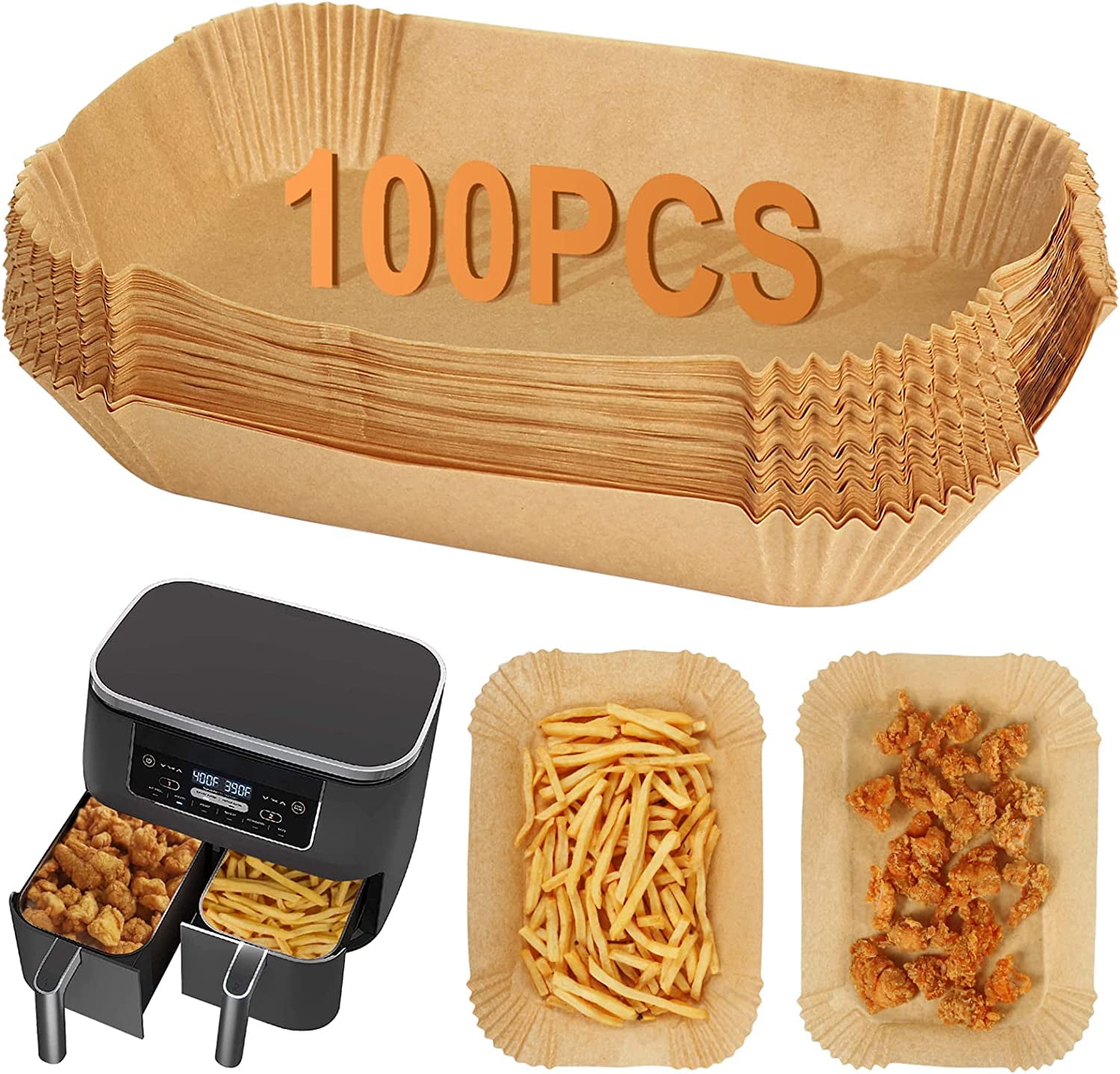 "100Pcs Dual Air Fryer Paper Lining Accessories, Rectangle Disposable ...