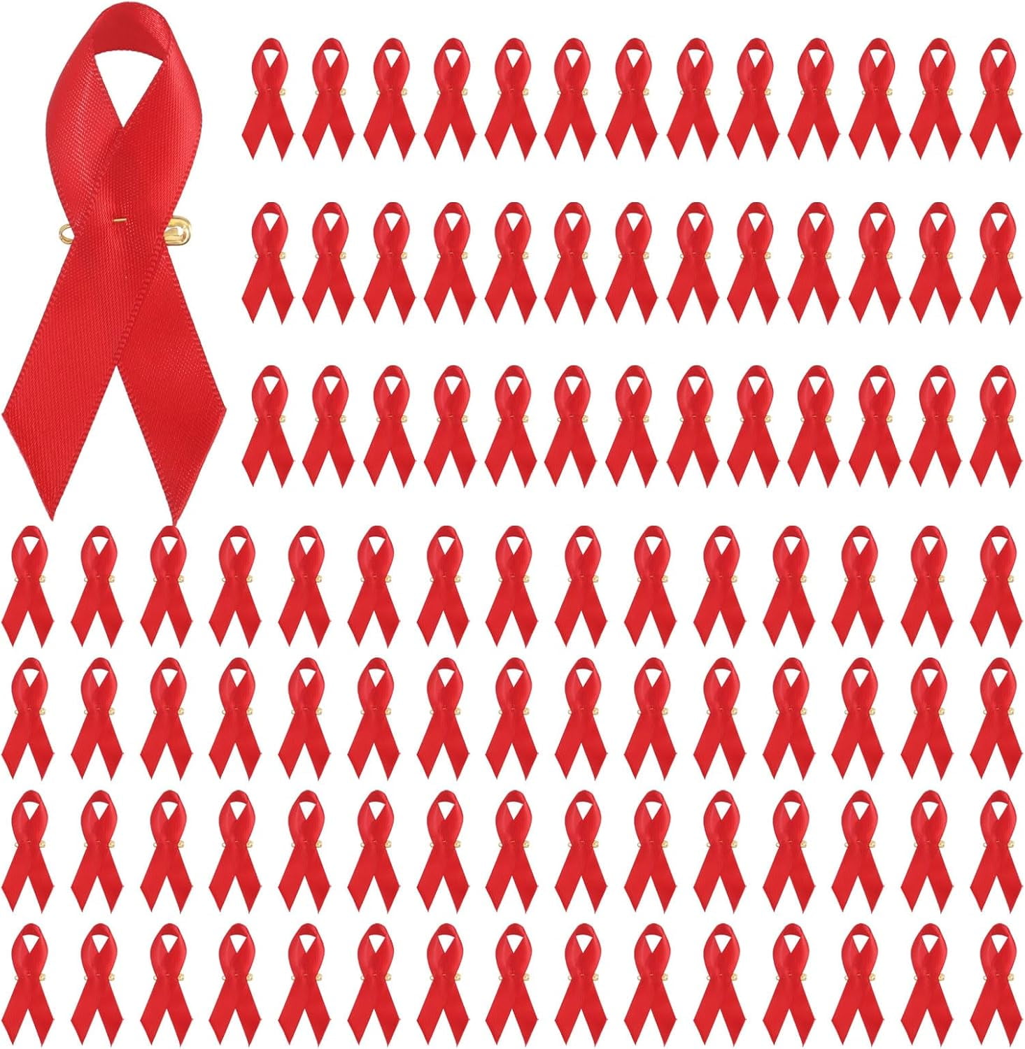 100Pcs Red Ribbons Satin Pins Ribbons with Safety Pins DIY for HIV/AIDS ...