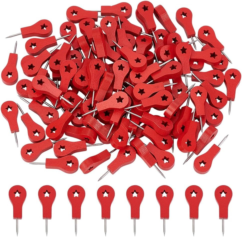 100Pcs Red Wood Push Pins Decorative Map Thumb Tacks Travel Map Marking ...