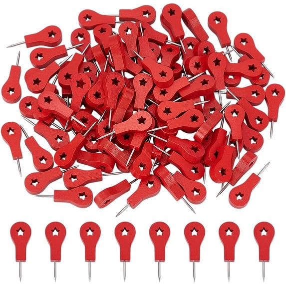 100Pcs Red Wood Push Pins Decorative Map Thumb Tacks Travel Map Marking ...