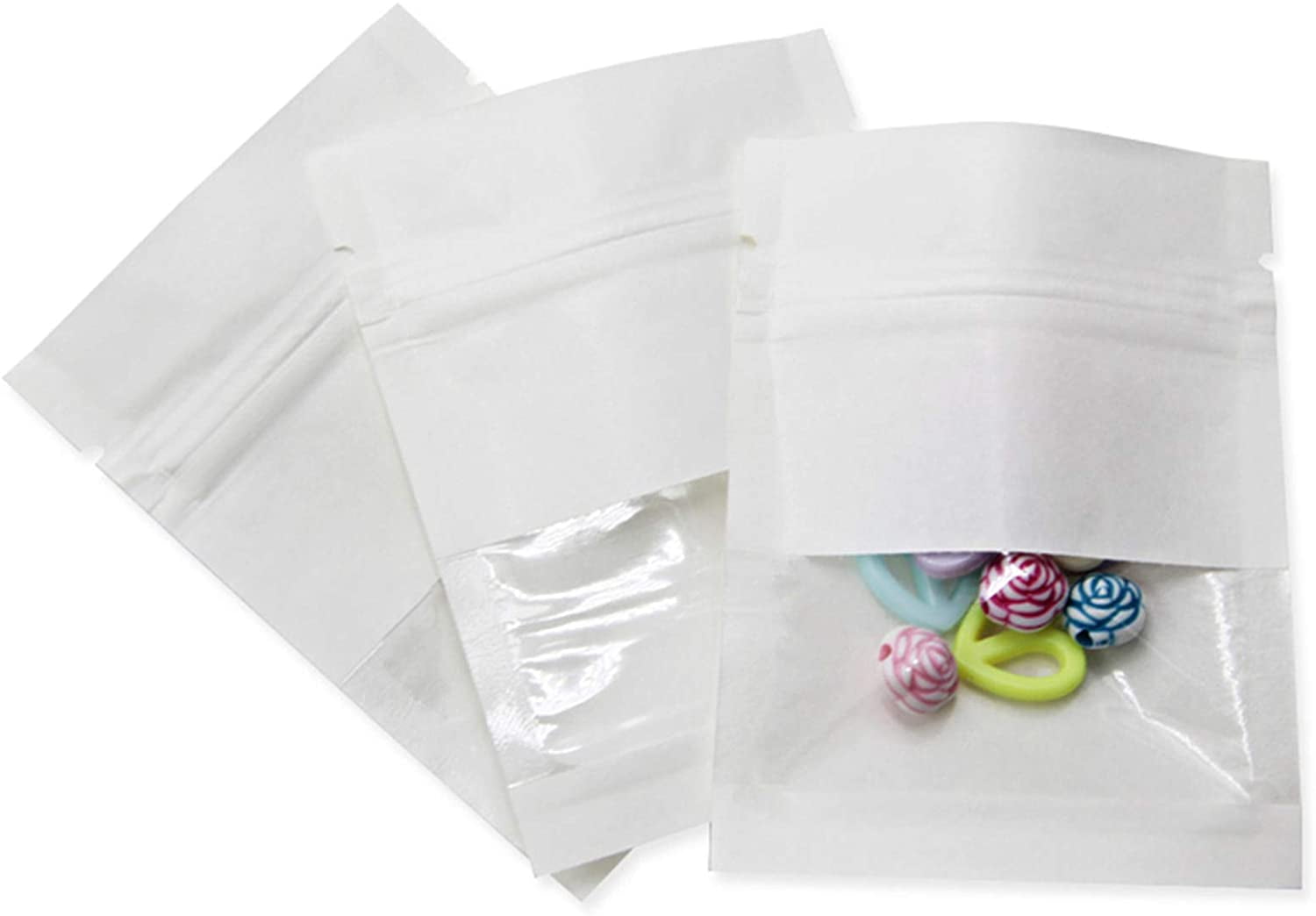 100Pcs Resealable Kraft Paper Plastic Window Bags Flat Zipper Lock Heat ...