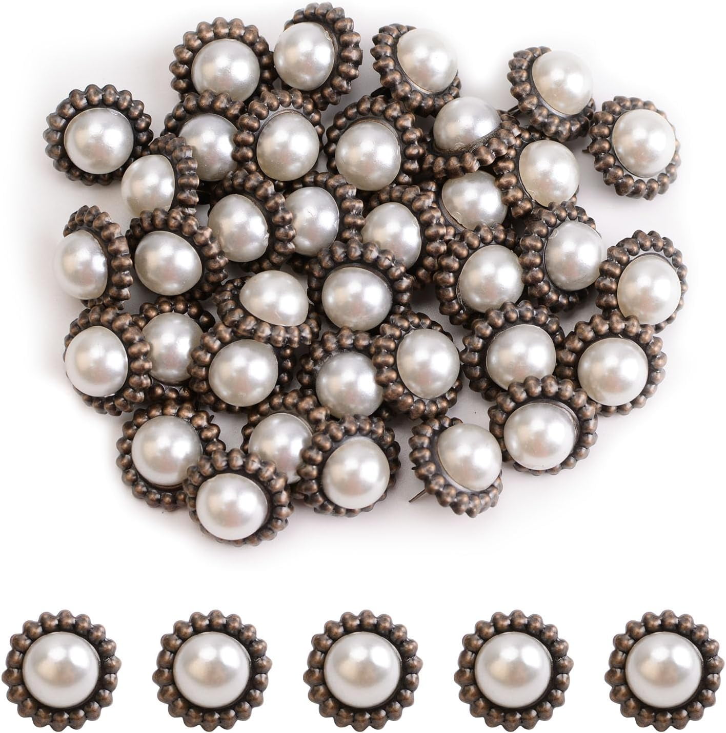 100Pcs Retro Floral Pearl Mini Brad Fasteners, Split Pins Round Bottom ...