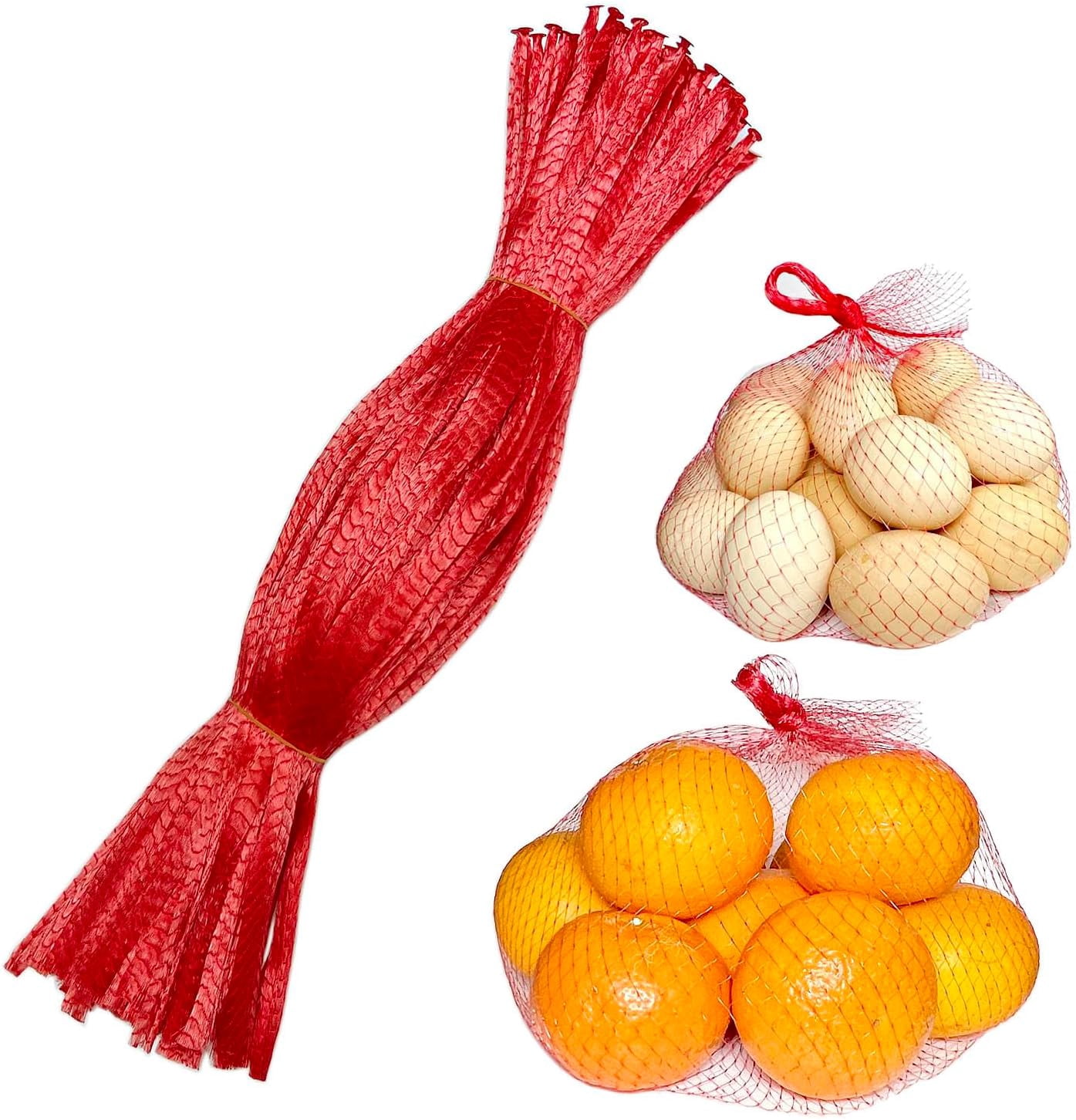 100Pcs Reusable Mesh Produce Bags Nylon Netting, 20 Inch Red Seafood ...