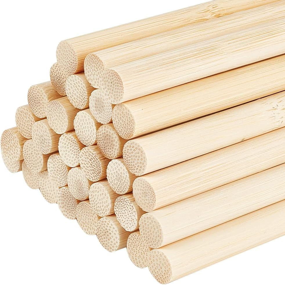 100Pcs Round Wood Sticks 15.7 inch Long Unfinished Wooden Strips 0.4 ...