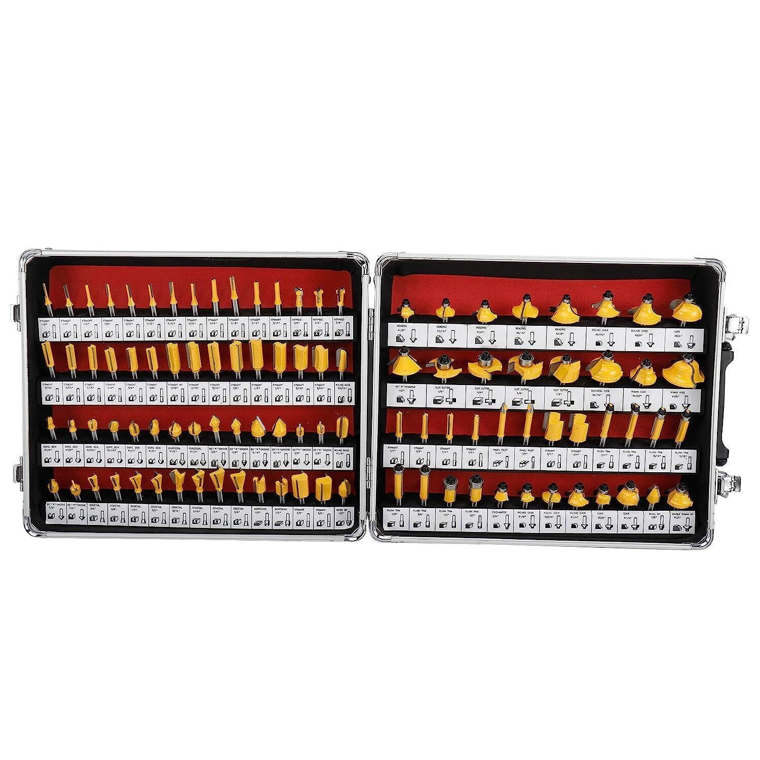 100Pcs Router Bit Set 1/4" Shank Tungsten Carbide Tips Woodworking ...