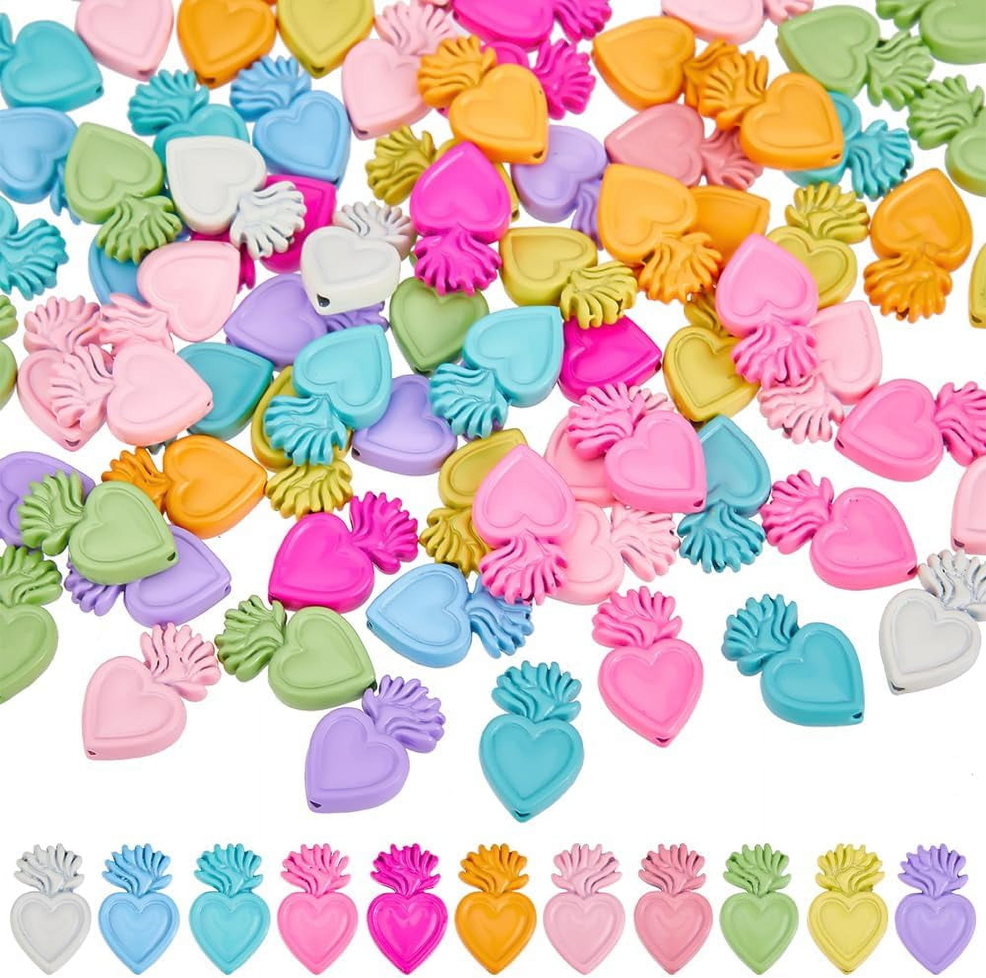 100Pcs Sacred Heart Bead Colorful Valentine Beads Alloy Spray Painted ...