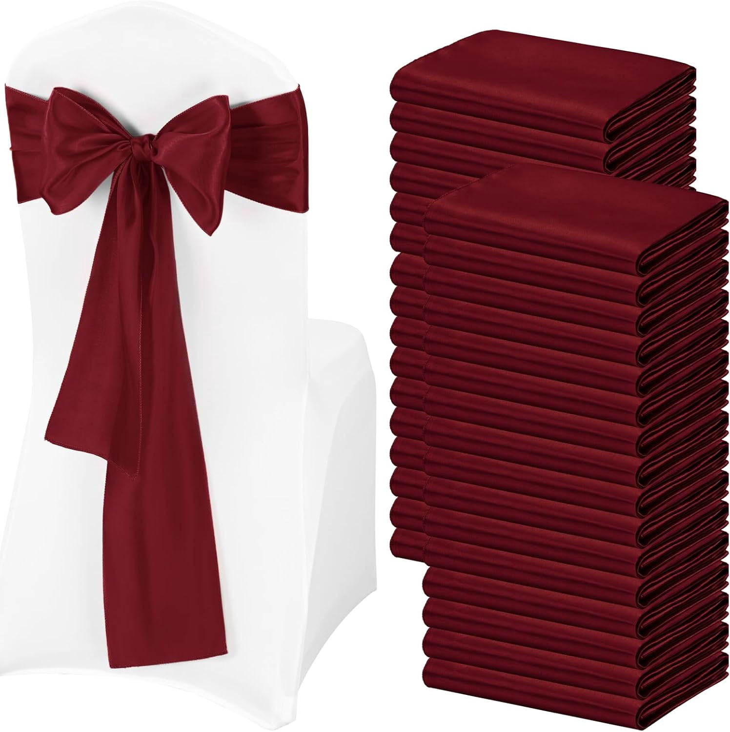 100Pcs Satin Chair Sashes Ties, Burgundy Satin Chair Sashes Bows Chair ...