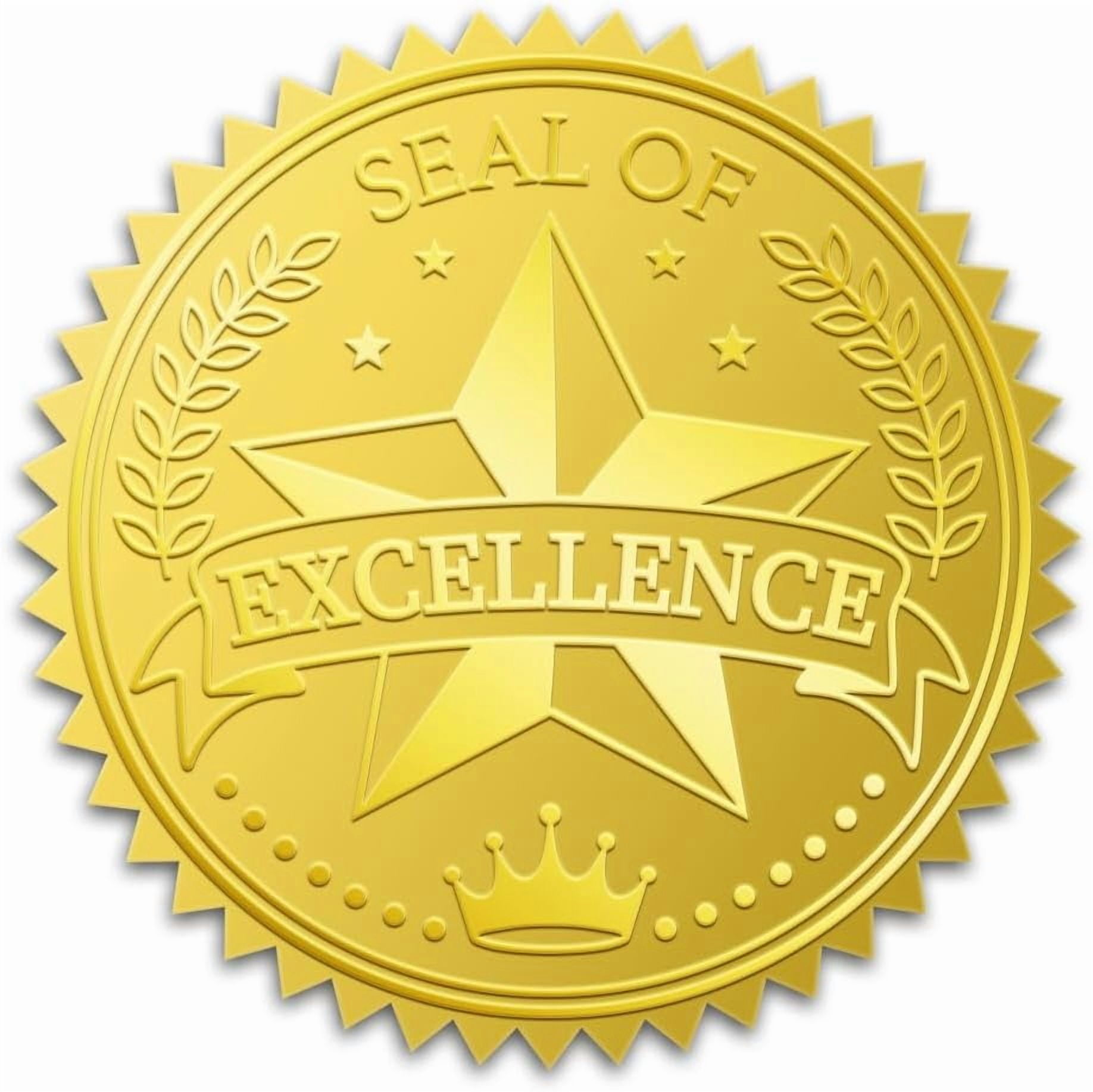 100Pcs Seal of Excellence Gold Foil Stickers 2 Inch Achievement Golden ...