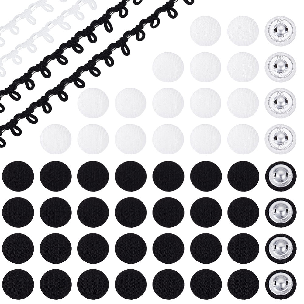 100Pcs/Set 1/2 Inch Black White Satin Cloth Buttons Fabric Covered ...
