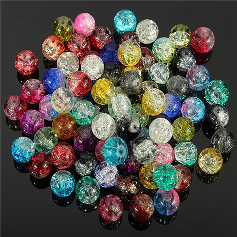 100Pcs/Set 8mm Mixed Color Cracked Round Glass Loose Beads Crafts DIY ...