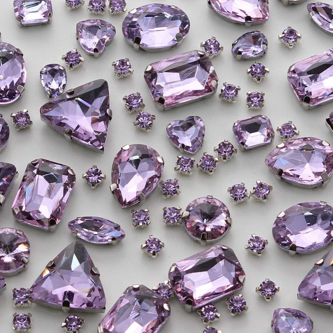 100Pcs Sew on Rhinestones, 10 Size Mixed Shapes Flatback Glass Crystal ...