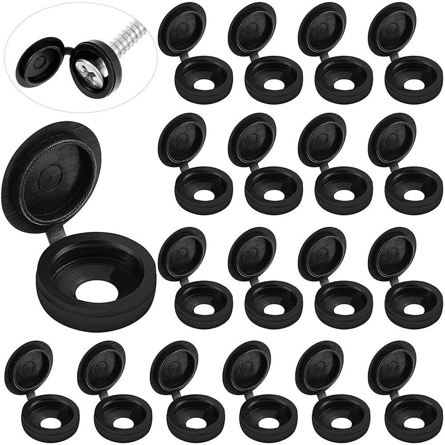 100Pcs Shutter Screws and Caps Hinged Screw Covers with Plastic Black ...