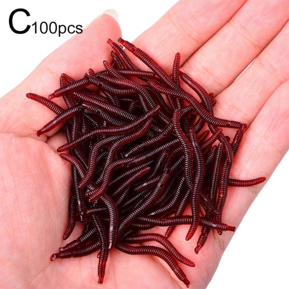 100Pcs Silicone Worm Lures - Soft Red Worms, Rubber Baits for Bass ...