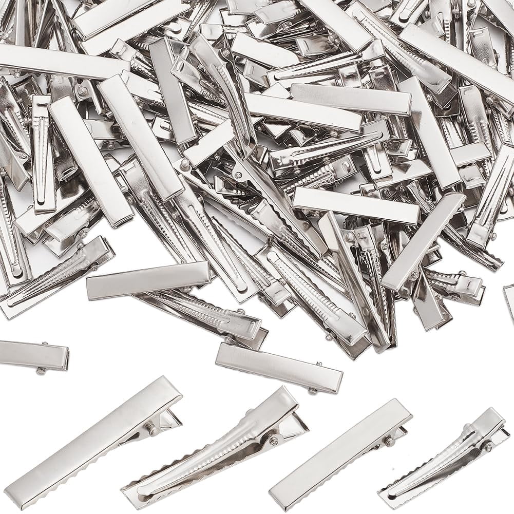 100Pcs Silver Alligator Clips Metal French Barrette Bulk Iron Blank ...