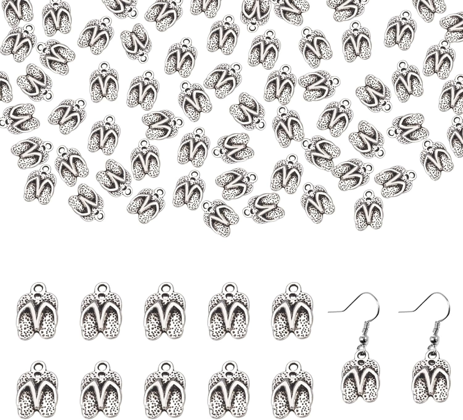 100Pcs Silver Flip Flop Charm Tibetan Alloy Vintage Flip Flop Slipper ...