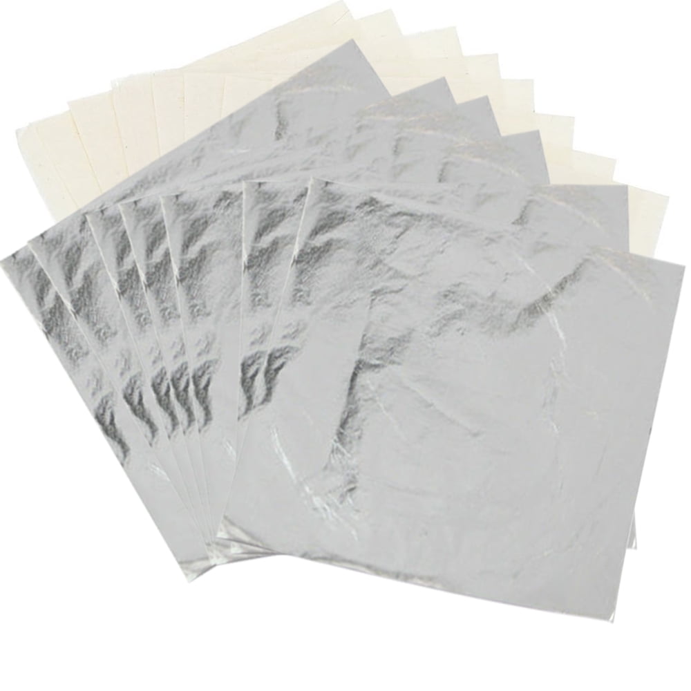 100Pcs Silver Leaf Foil Leaf Sheets, 5.5 x 5.5 Inches Gilding Foil ...