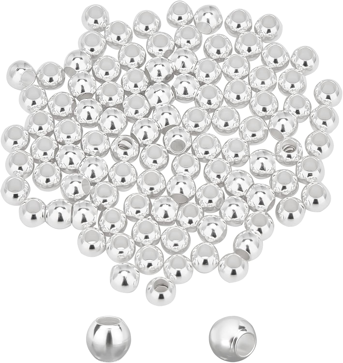100Pcs Silver Spacer Beads 304 Stainless Steel Loose Beads 1.8mm Small ...