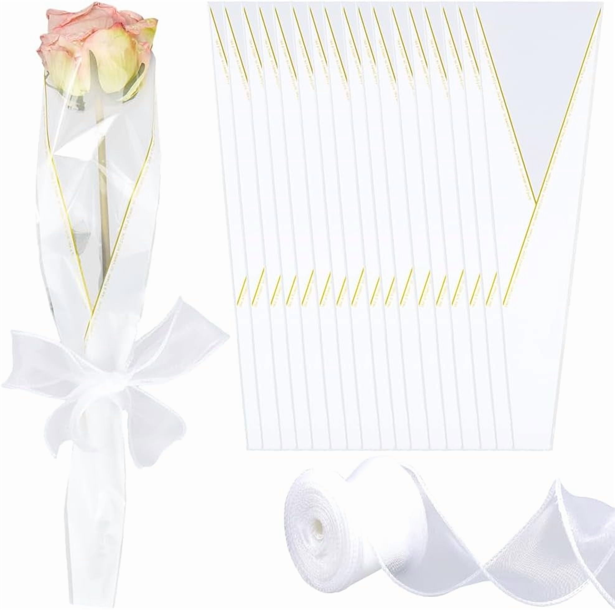 100Pcs Single Rose Packaging Bags Bulk White Plastic Floral Flower ...