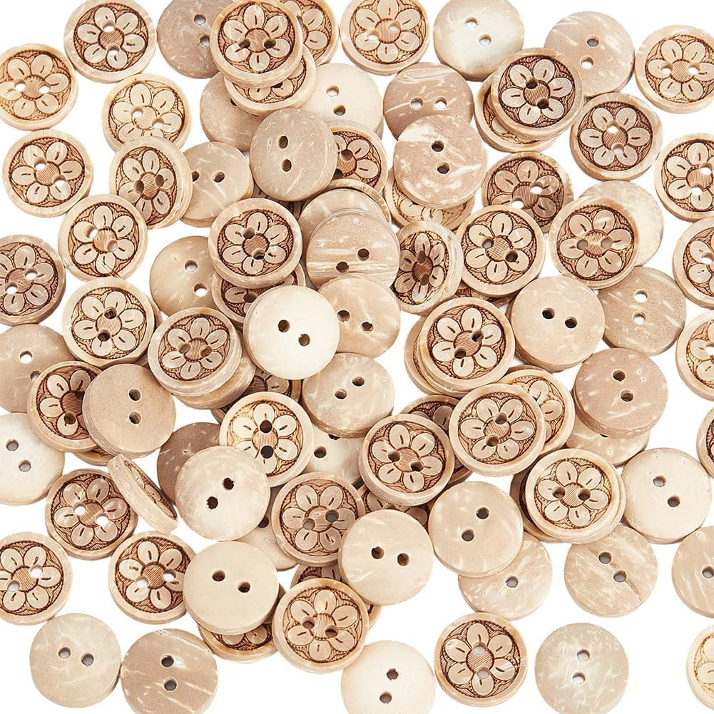 100Pcs Small Coconut Shell Buttons Vintage Flower Buttons 13mm 2 Hole ...
