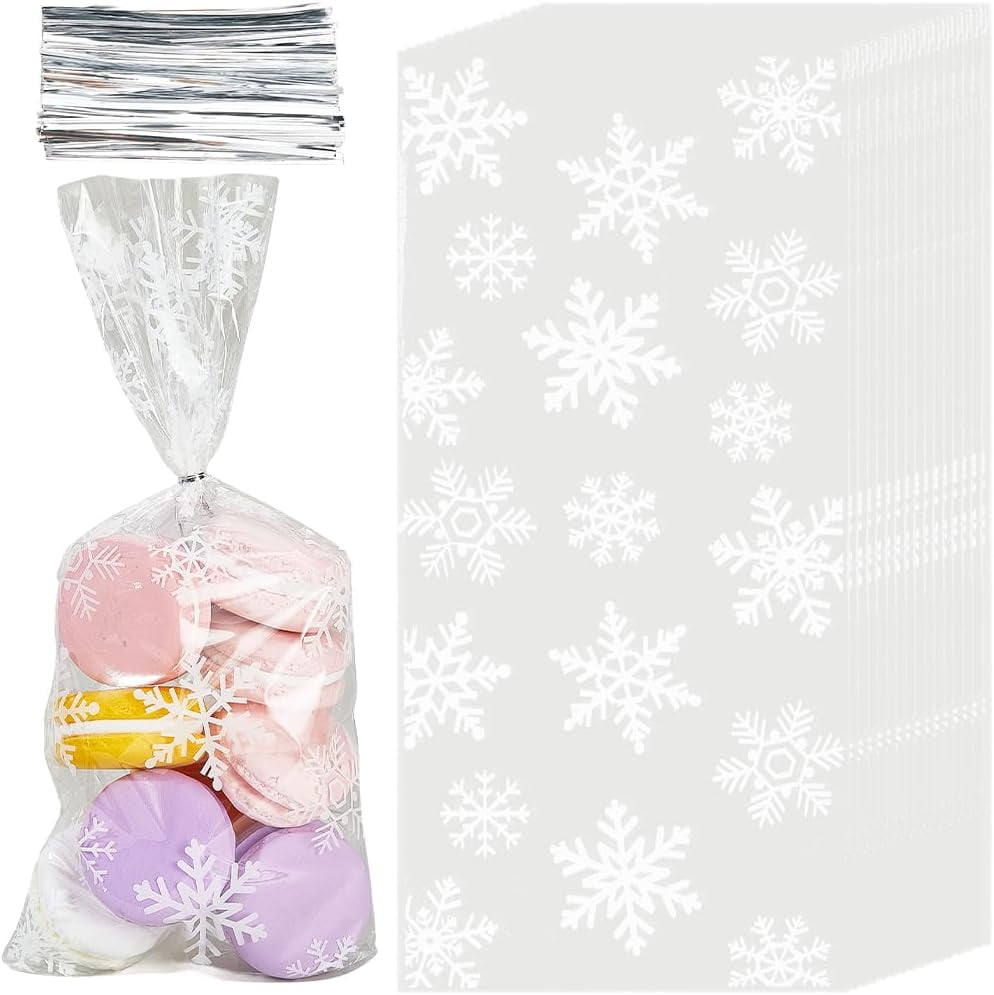 100Pcs Snowflake Candy Bags White Christmas Candy Treat Bags with Twist ...