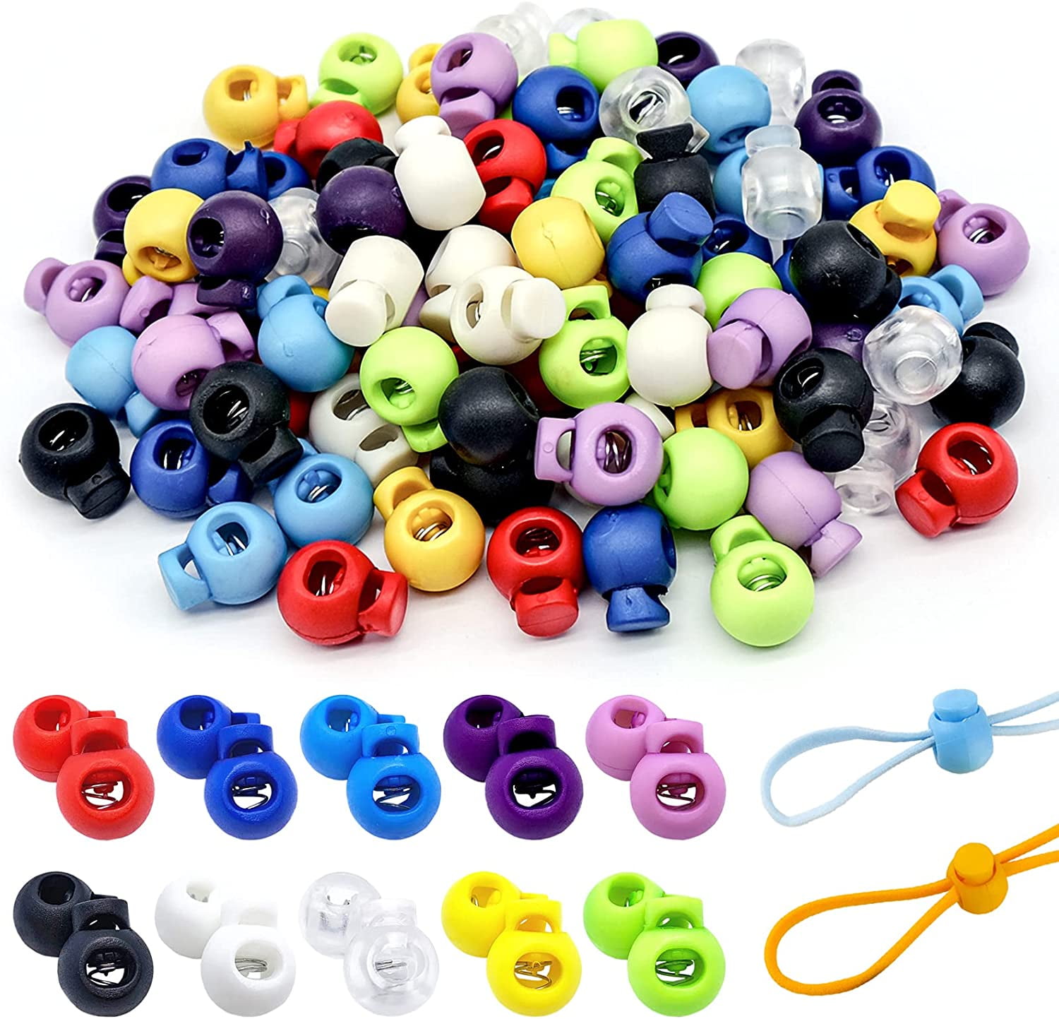 100Pcs Spring Cord Lock, Toggle Stoppers, Single Hole End Round ...