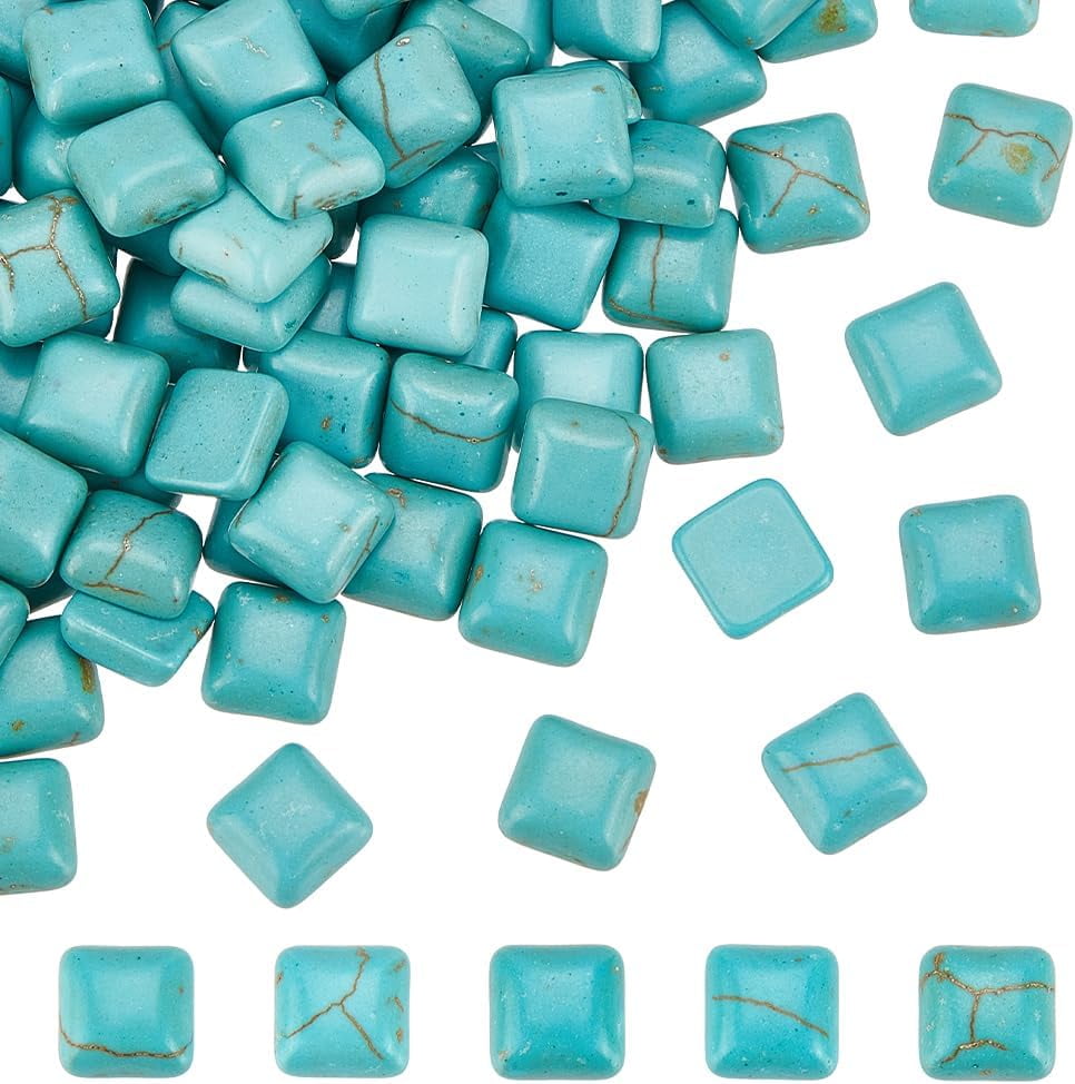 About 100Pcs Square Turquoise Cabochons Flat Back Gemstone Cabochons No ...