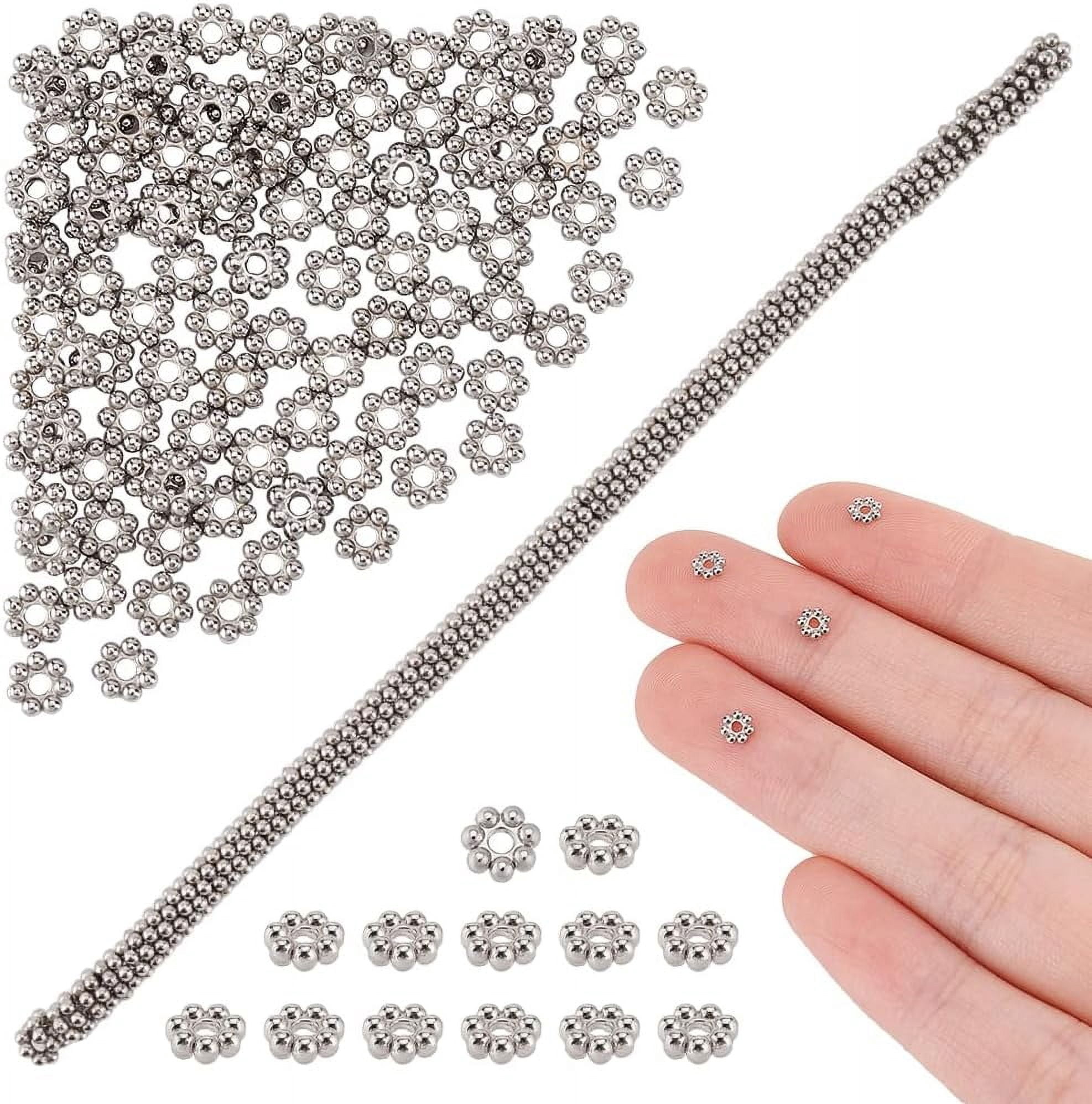 100Pcs Stainless Steel Flower Beads 4mm Daisy Loose Spacer Beads Metal ...