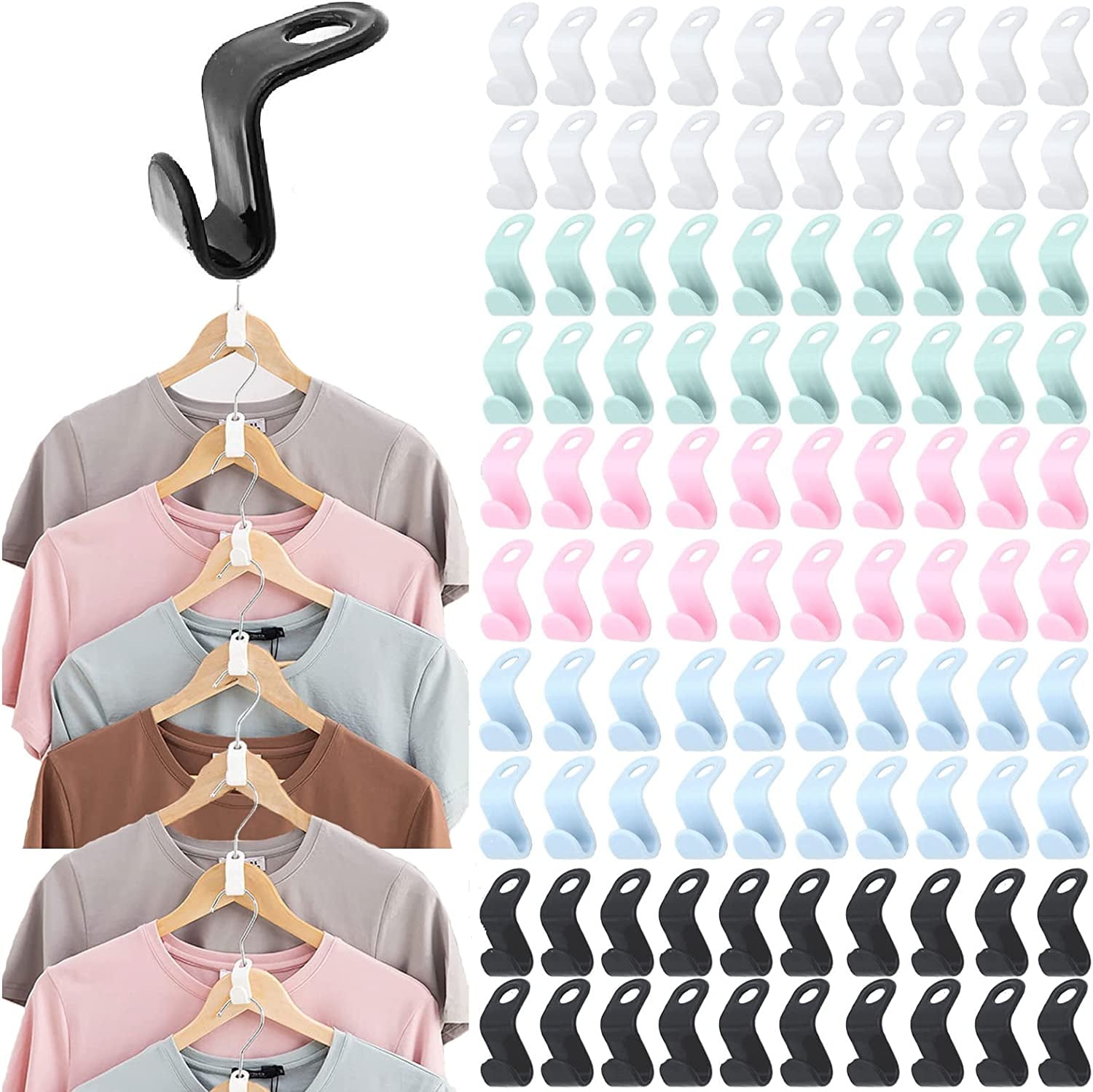 100Pcs Super Space Saving Clothes Hanger Connector Hooks | Plastic ...