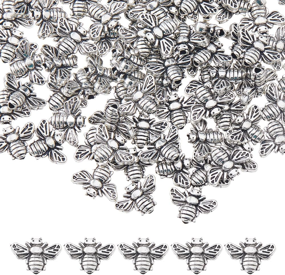 100Pcs Tibetan Style Alloy Beads Bees Antique Silver 9x13x3.5mm Hole: 1 ...