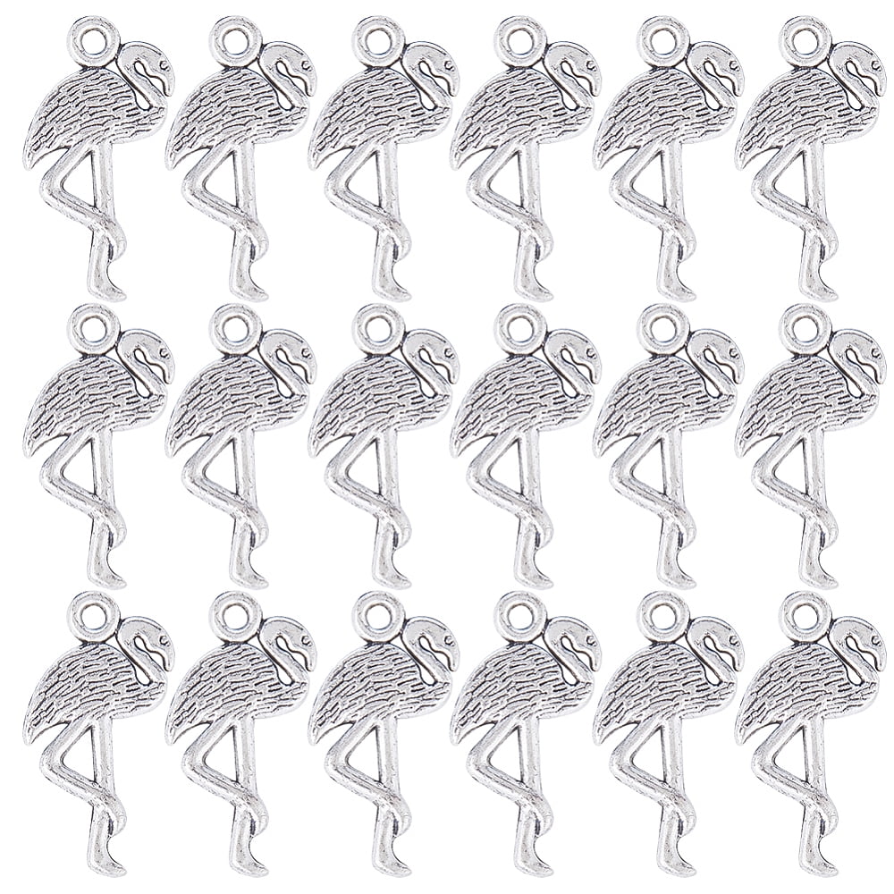 100Pcs Tibetan Style Alloy Flamingo Shape Pendants Silver 23.3x13x2mm ...