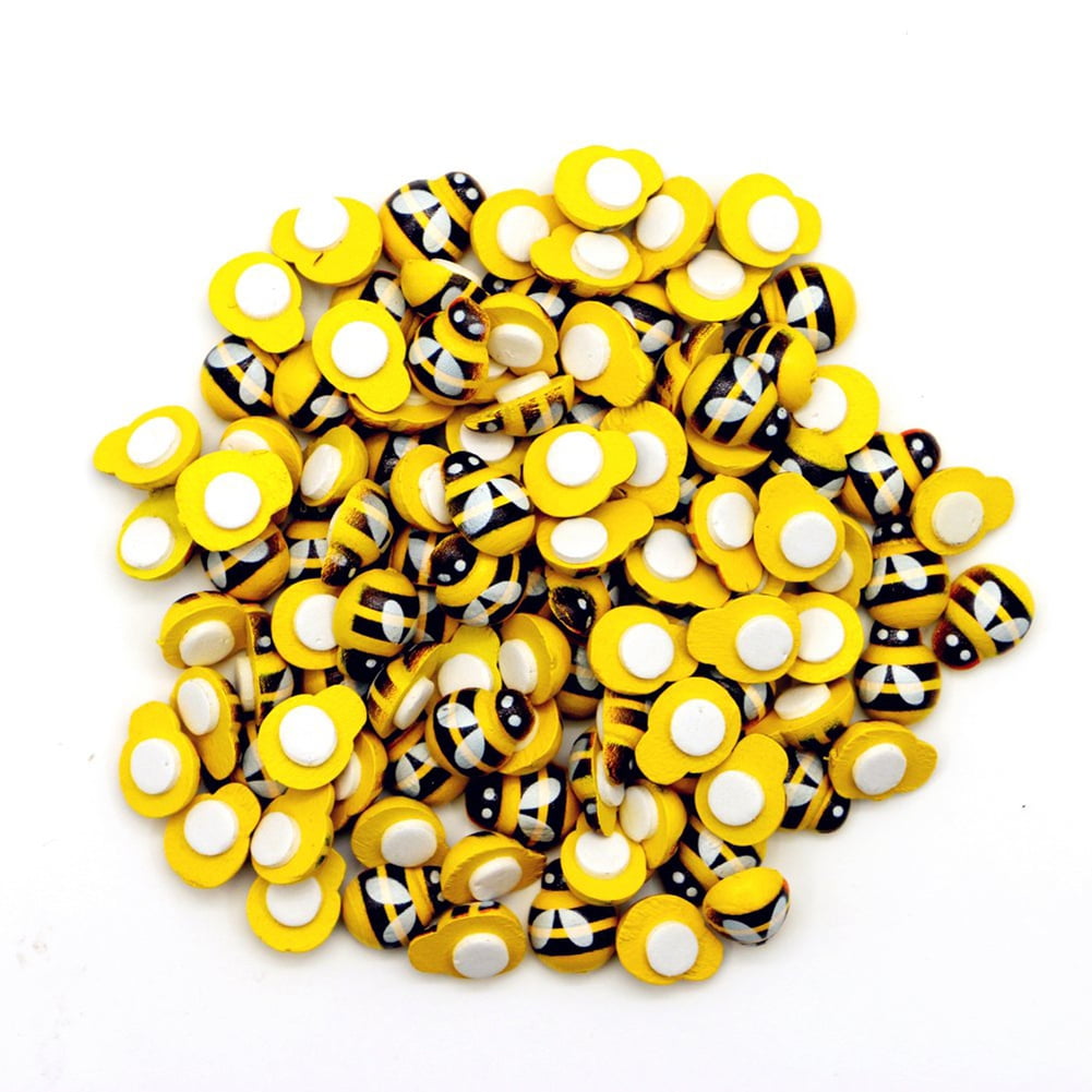 100Pcs Tiny Wooden Bee Embellishments Self-Adhesive Painted Flatback ...