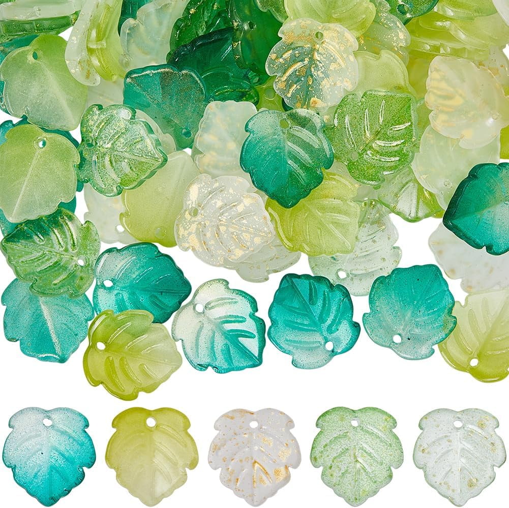 100Pcs Transparent Glass Pendants Strawberry Leaf Mixed Color 15x14x4mm ...