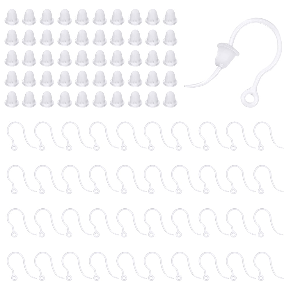 100Pcs Transparent Resin Earring Hooks with Horizontal Loops and 200Pcs ...
