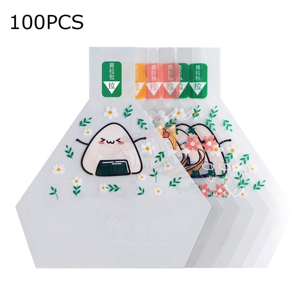 100Pcs Triangle Onigiri Wrappers,Cute Pattern Plastic Rice Balls Bags ...
