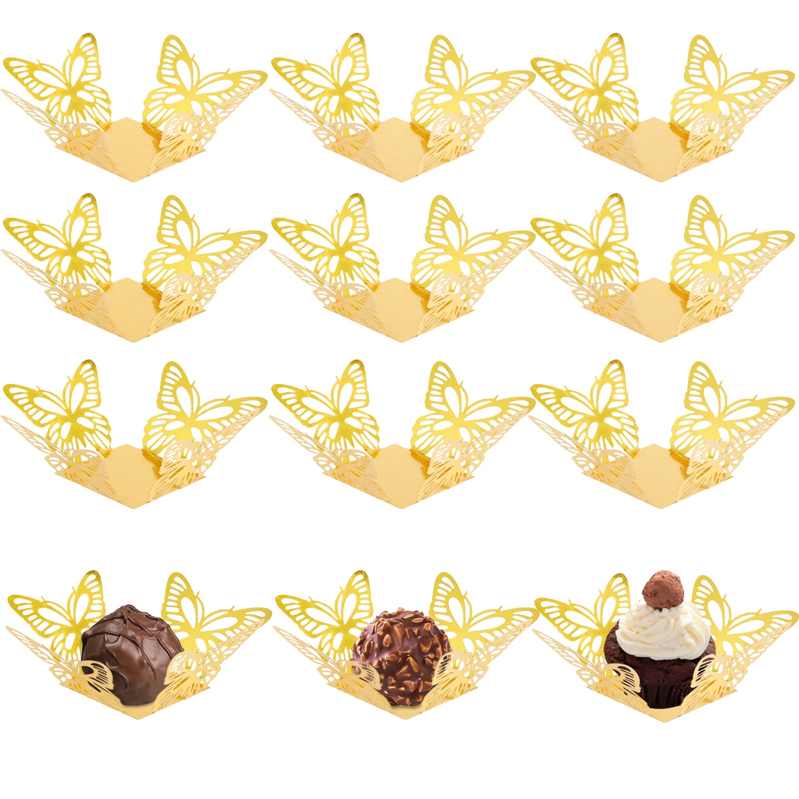 100Pcs Truffle Wrappers Gold Butterfly Truffle Wrappers Hollow Out ...