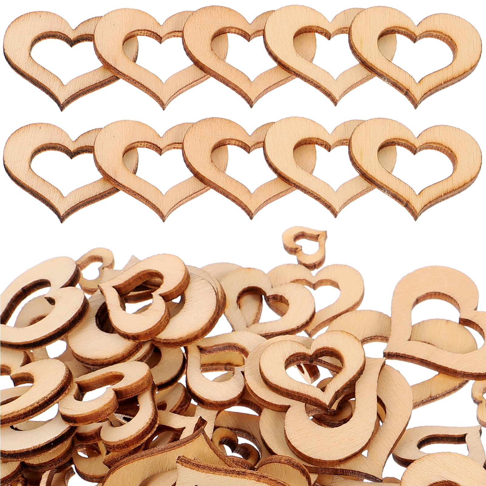 100Pcs Unfinished Wood Hearts Hollow Wood Heart Wooden Hearts Cutout ...