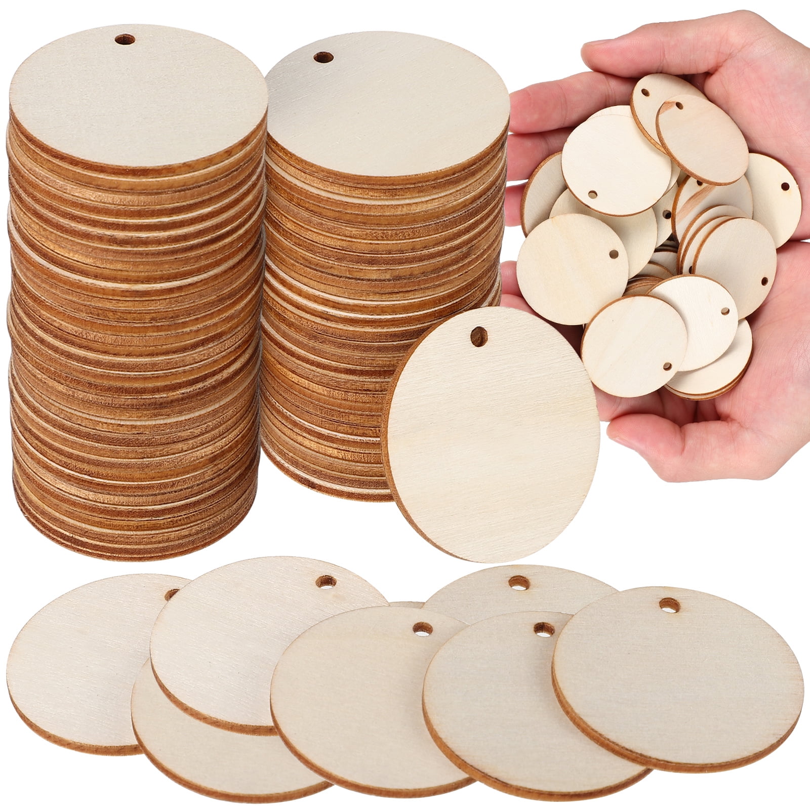 100Pcs Unfinished Wood Slices - 2" Natural Round Wooden Discs for DIY ...