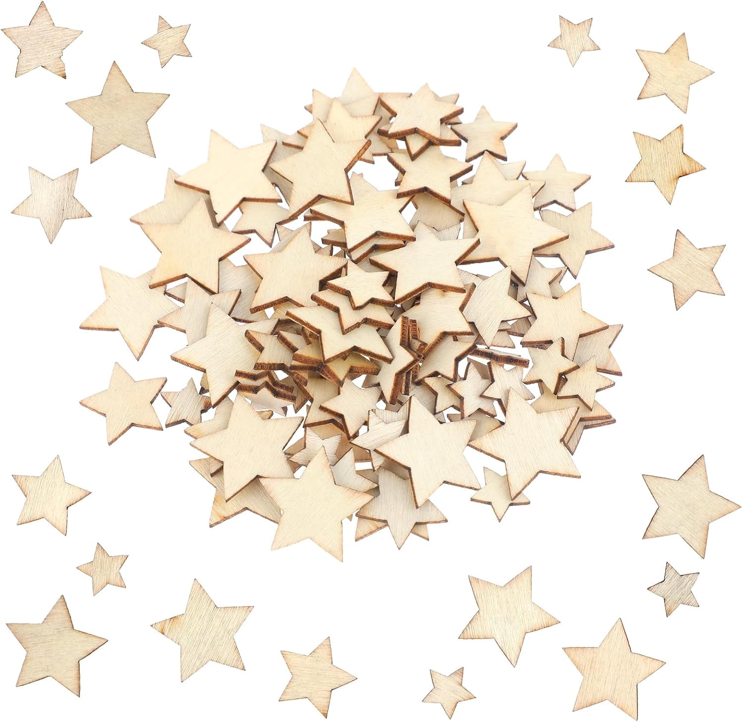 100Pcs Unfinished Wooden Stars Ornaments, Assorted Size Cutout Blank ...