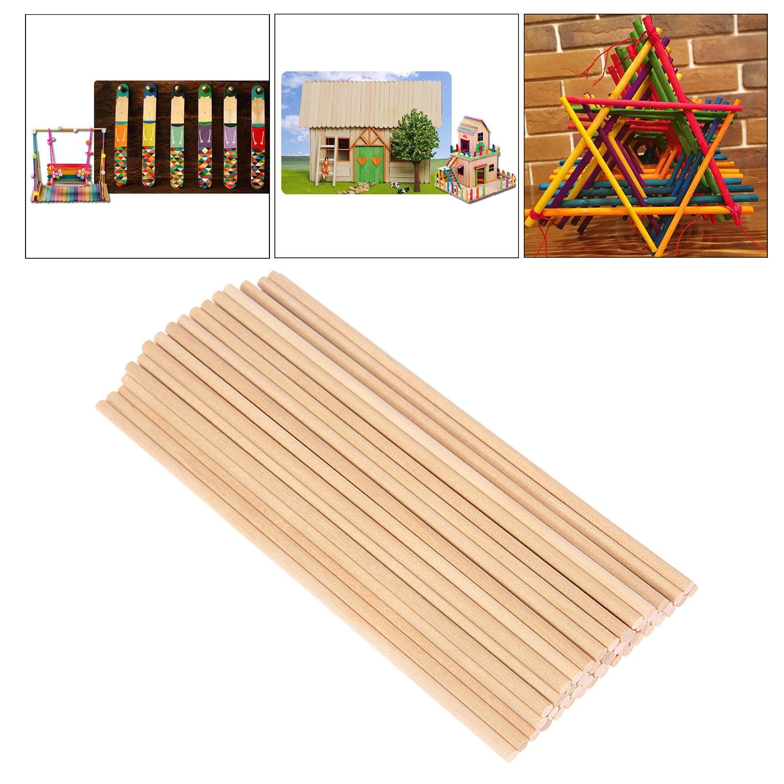 100Pcs Unpainted Wooden Dowel Rods Sticks- Hardwood Dowels - Craft ...