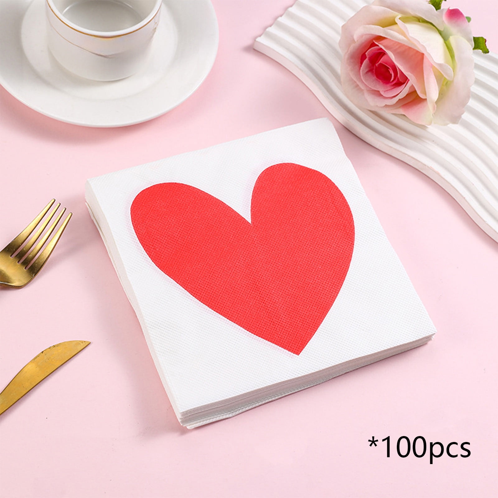 100Pcs Valentine's Day Cocktail Napkin Disposable Paper Napkin White ...