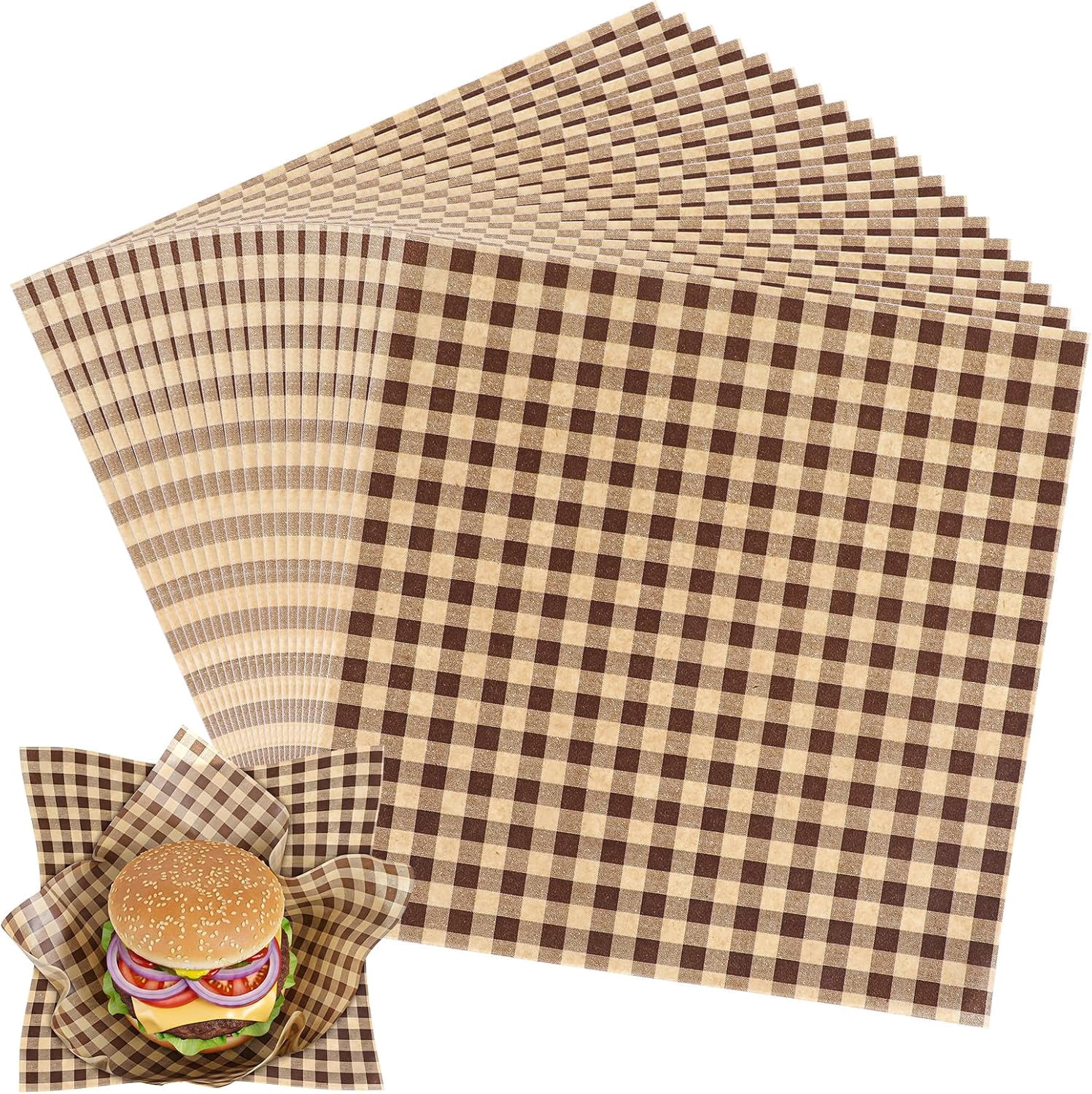 100Pcs Wax Paper Sheets for Food 7x7 In Checkered Deli Paper Sheets ...