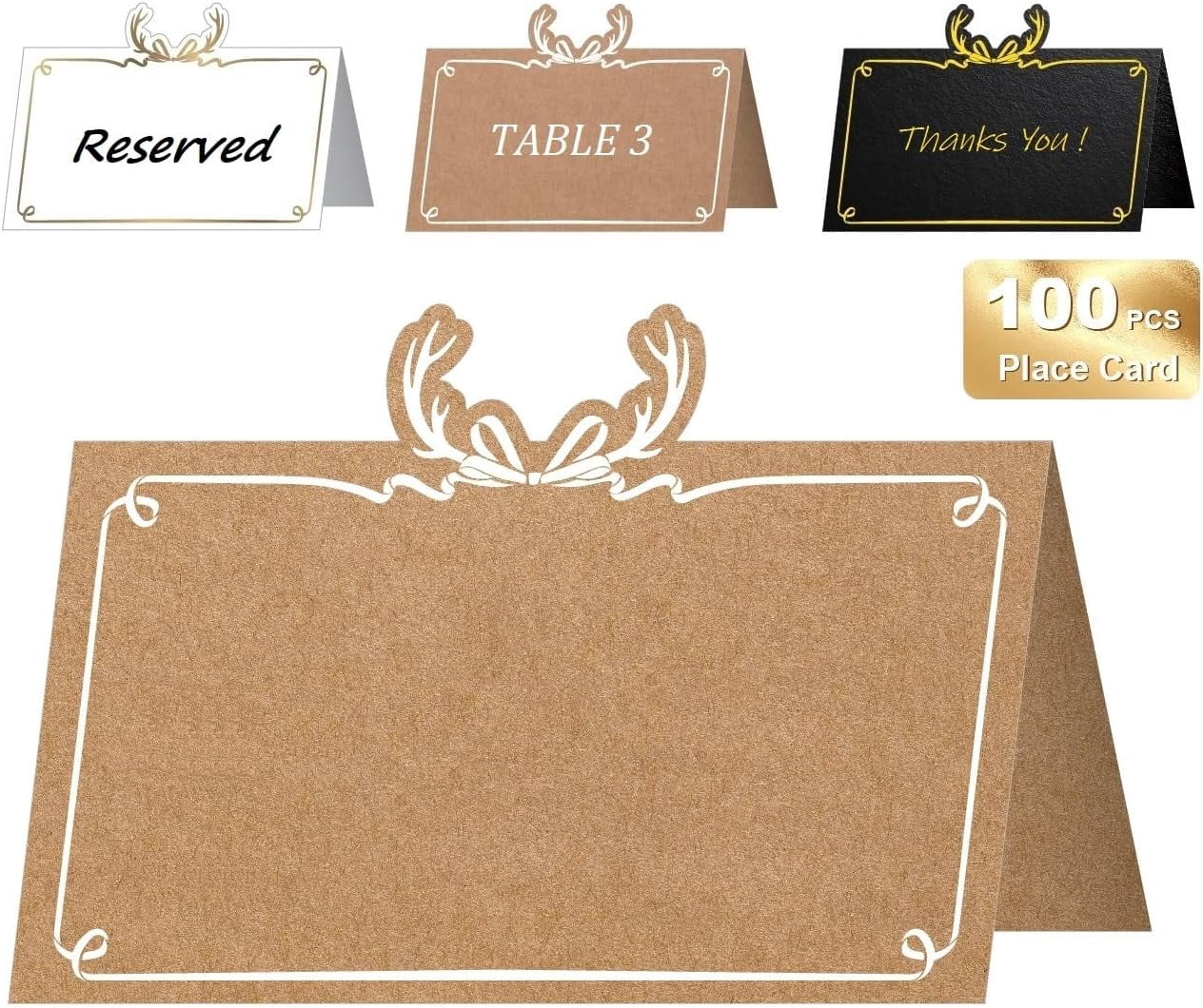 100Pcs White Antler Tent Place Cards 2"×3.5", Multipurpose Name ...