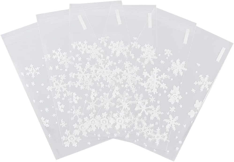100Pcs White Snowflake Cellophane Bags Clear Cookie Bags Self Sealing ...