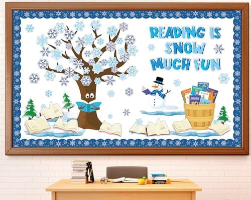 100Pcs Winter Reading Bulletin Board Set - Decoration Tree, Snowman ...