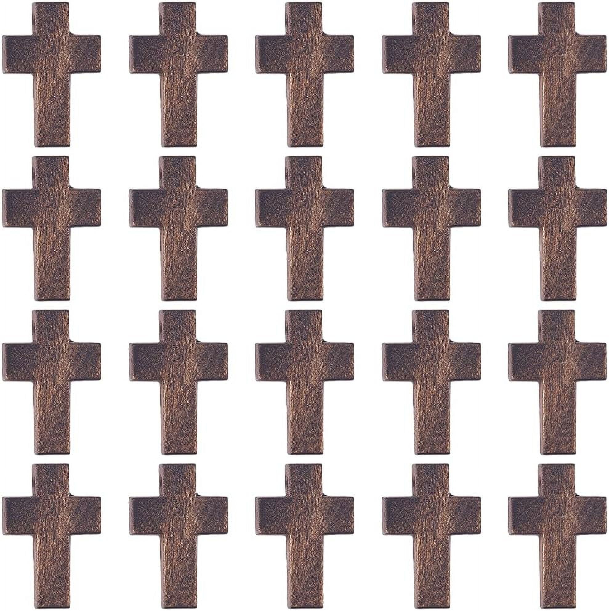 100Pcs Wood Charms Wooden Beads Mini Small Pocket Crosses Natural Wood ...