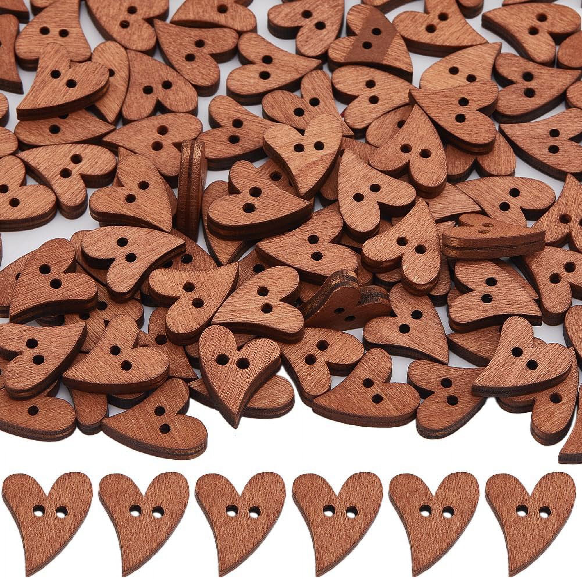 100Pcs Wooden Buttons Vintage Heart Shape 2 Holes Sewing Button Small ...