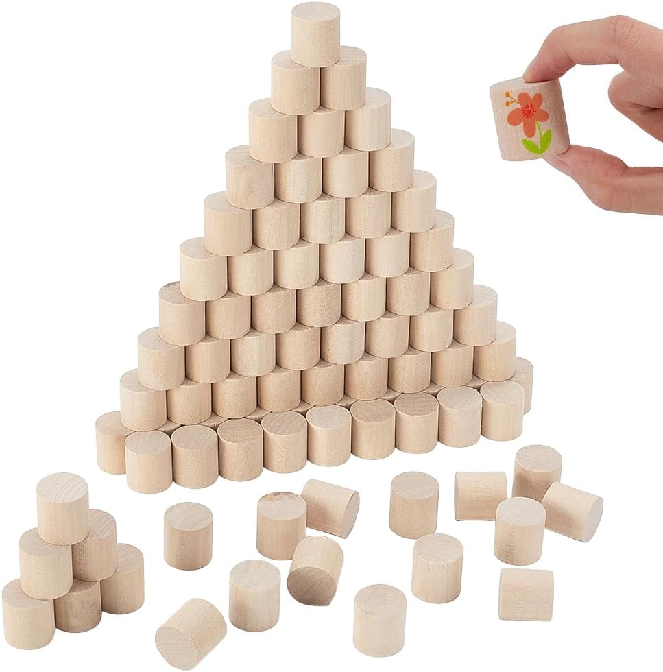 100Pcs Wooden Craft Blocks Cylinders 25x25mm Wooden Small Cylinder ...