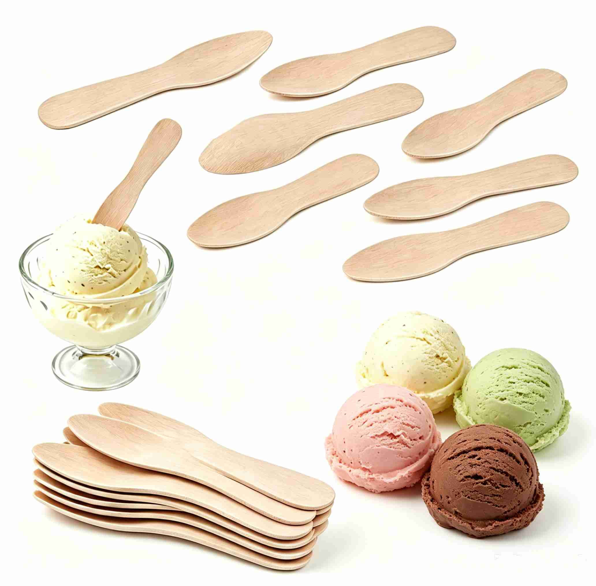100Pcs Wooden Ice Cream Spoons, 3 Inch Mini Disposable Wooden Dessert ...