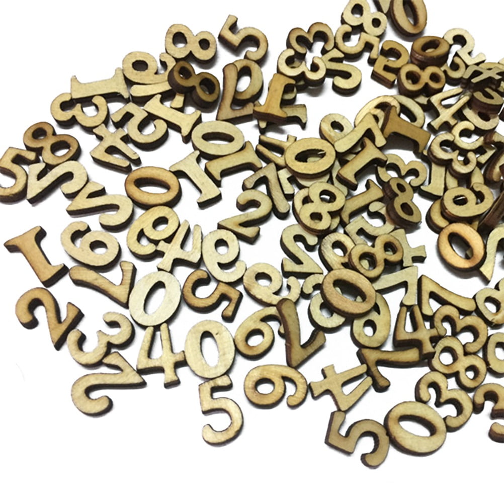 100Pcs Wooden Pieces Wooden Natural Wooden Numbers DIY Embellishments ...